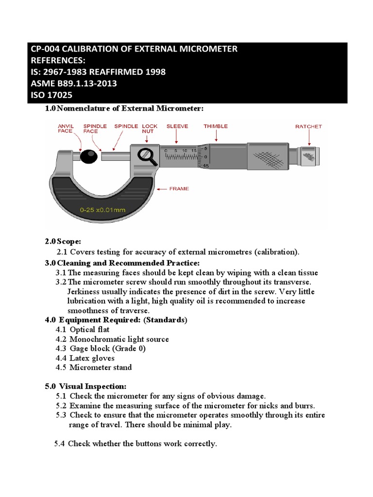 CP-004 - Calibration of External Micrometer | PDF | Calibration | Tools