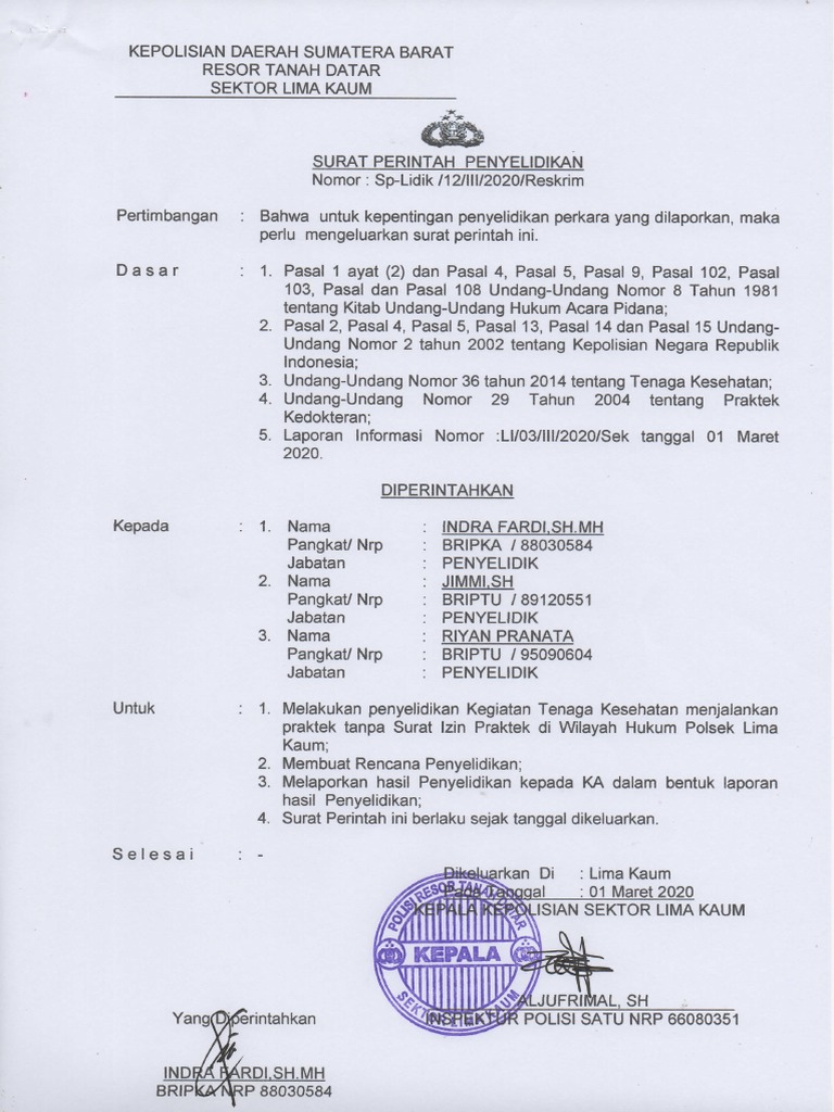 Surat Perintah Penyelidikan PDF | PDF