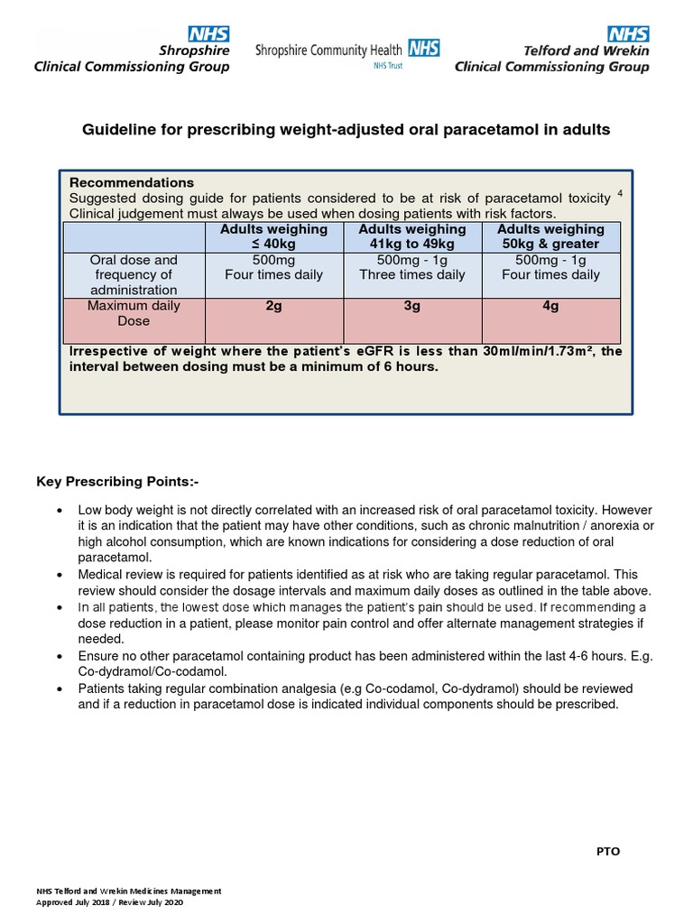 Oral Paracetamol Prescribing Guideline Oct 2018 PDF | PDF | Dose ...