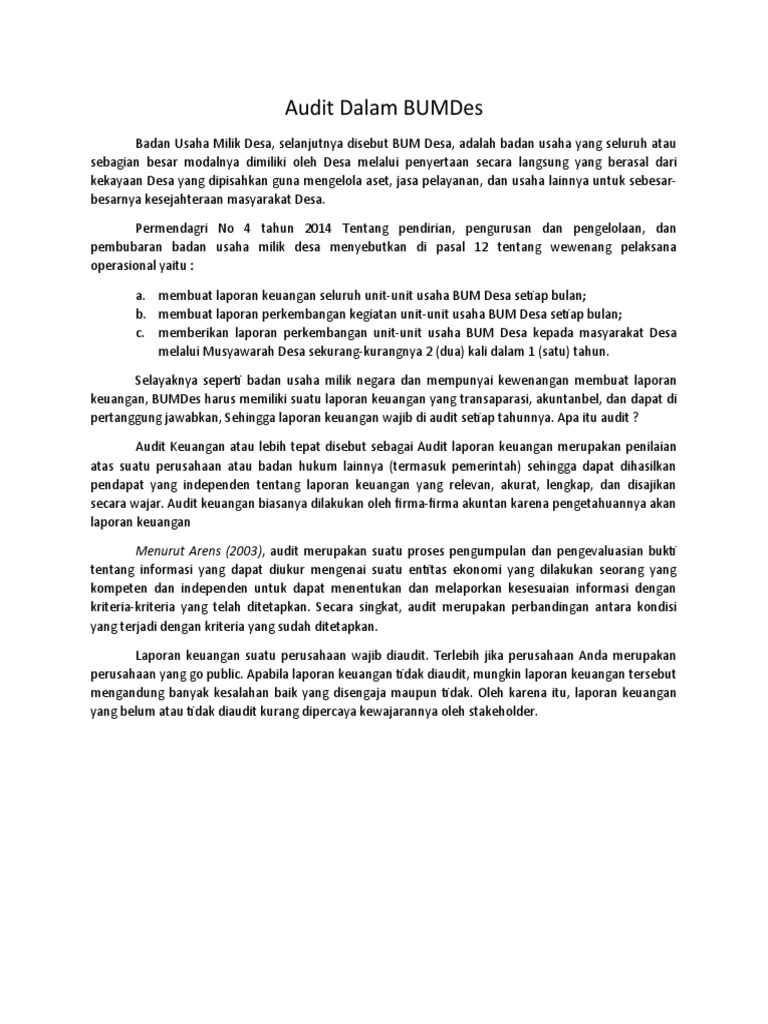 Audit Dalam BUMDes | PDF