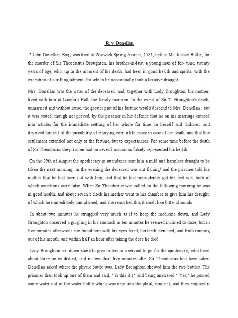 R V Donellan Facts | PDF | Coroner | Violence