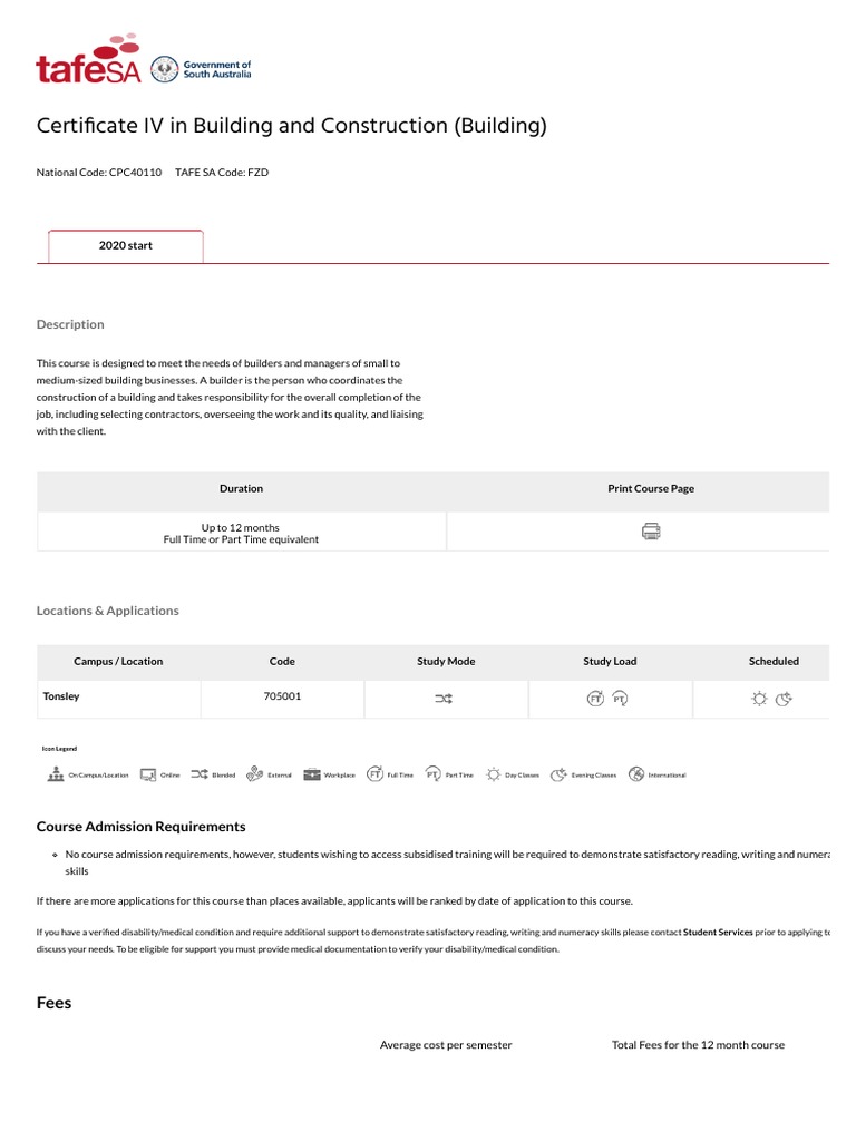 Certificate IV in Building and Construction (Building) - TAFE SA | PDF ...