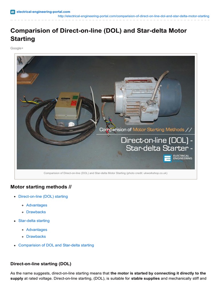Comparision of Direct-On-Line DOL and Star-Delta Motor Starting | PDF ...