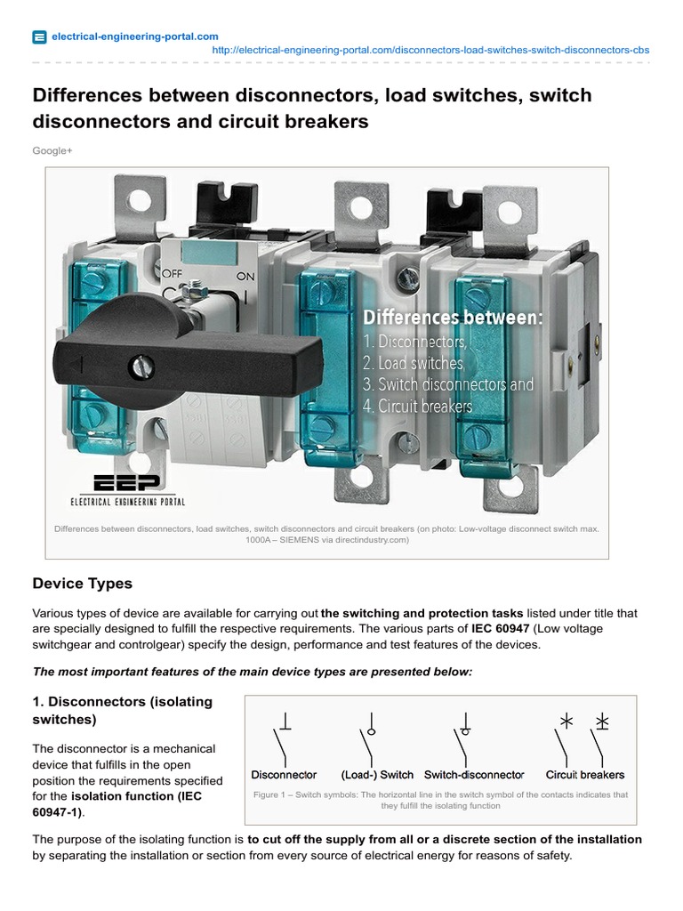 Differences Between Disconnectors Load Switches Switch Disconnectors ...