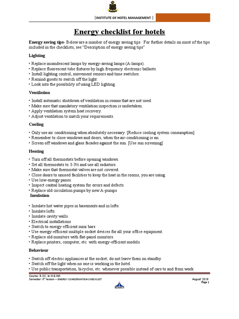 Checklist Energy Conservation | PDF | Efficient Energy Use | Thermostat