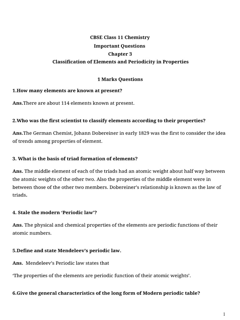Chapter 3 Classification of Elements and Periodicity in Properties ...