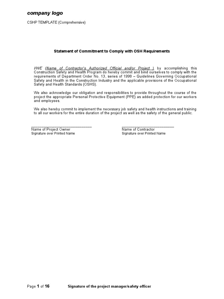 CSHP Comprensive Template | PDF | Personal Protective Equipment ...