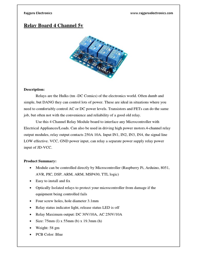 4 Channel 5V Relay Module: A Versatile Board for Controlling Electrical ...