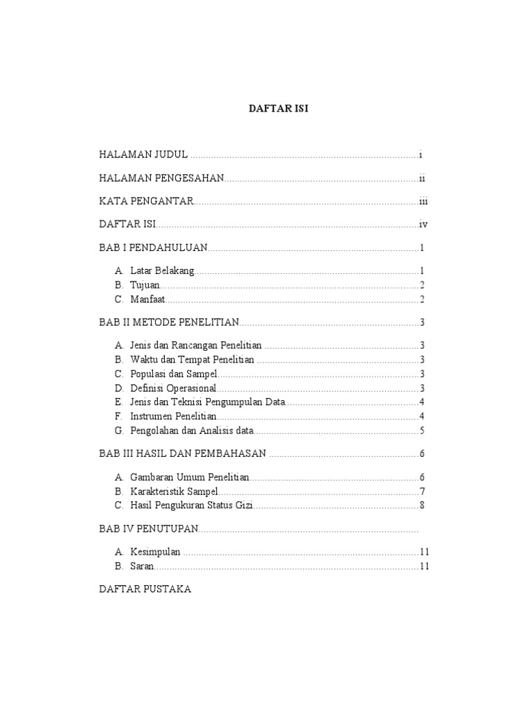Daftar Isi Penelitian Sederhana | PDF