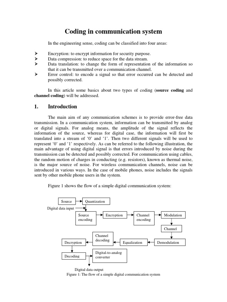 Coding in Communication System: Channel Coding) Will Be Addressed | PDF ...