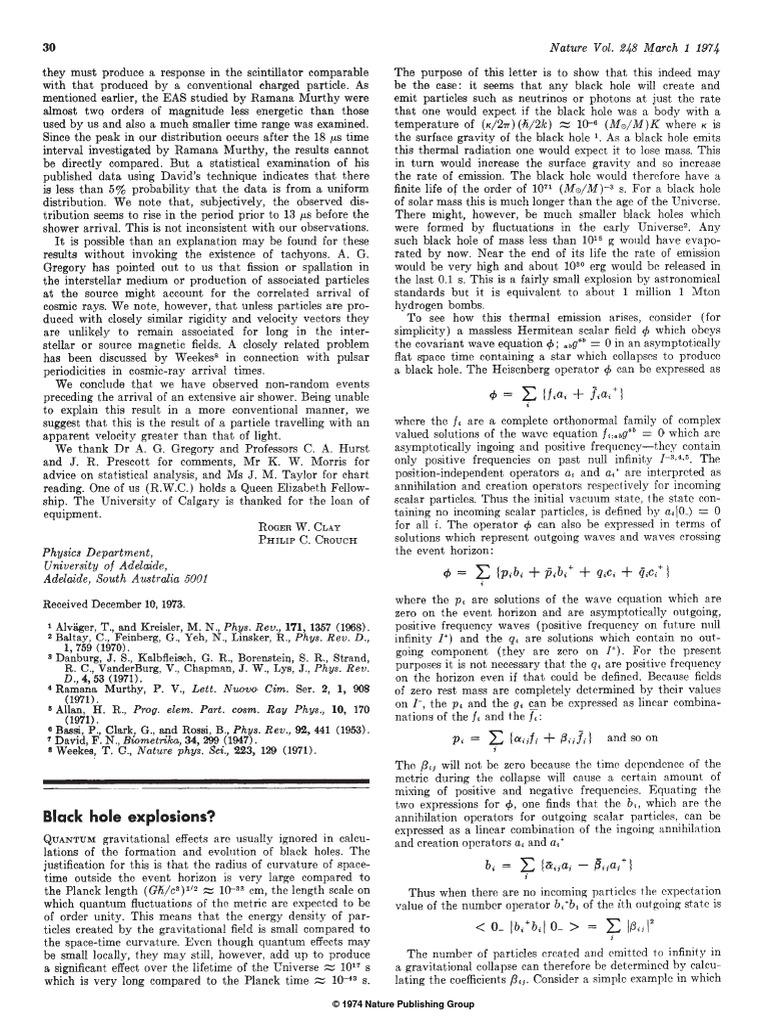 Hawkings - Black Hole Explosions? PDF | PDF