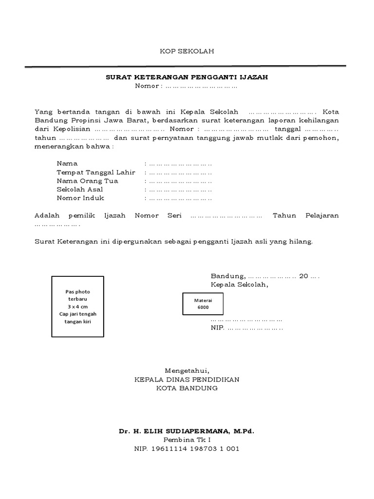 Surat Keterangan Kesalahn Nama Dan Kehilangan Ijazah STTB Dan SKHUN 1 | PDF