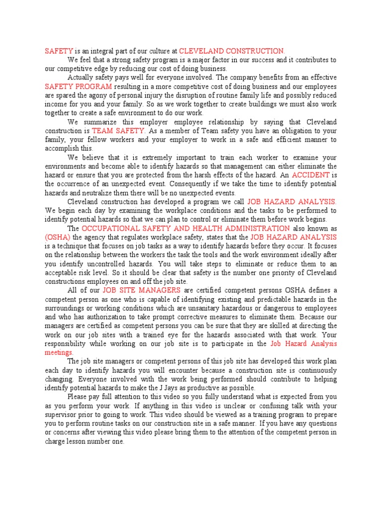 Cleveland Construction | PDF | Glasses | Occupational Safety And Health ...