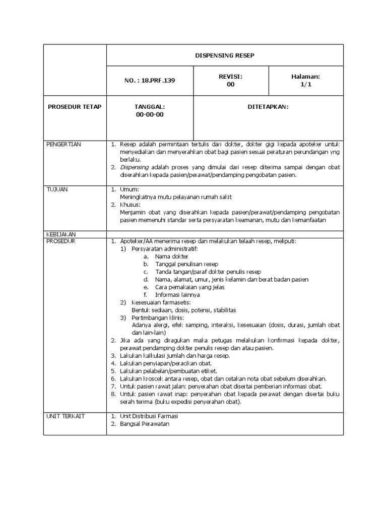 Sop Dispensing Resep | PDF