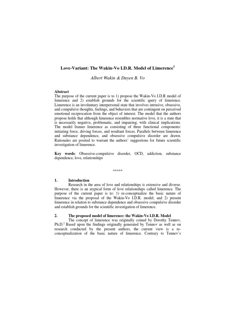 Wakin, A. - Love-Variant The Wakin-Vo IDR Model of Limerence | PDF | Obsessive–Compulsive ...