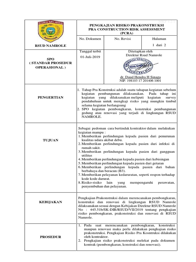 SPO Pengkajian - PCRA - RS - Namrole | PDF