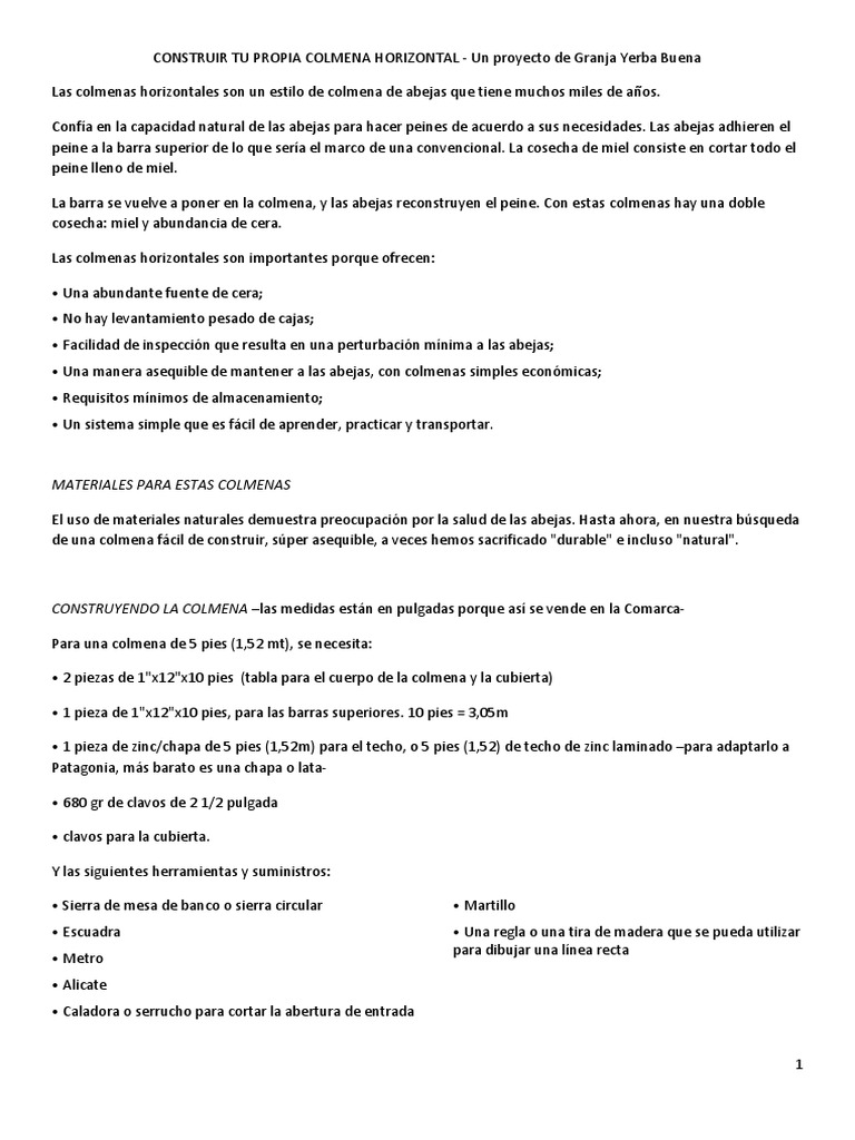Cómo Construir una Colmena Horizontal | PDF | Abejas | Tornillo