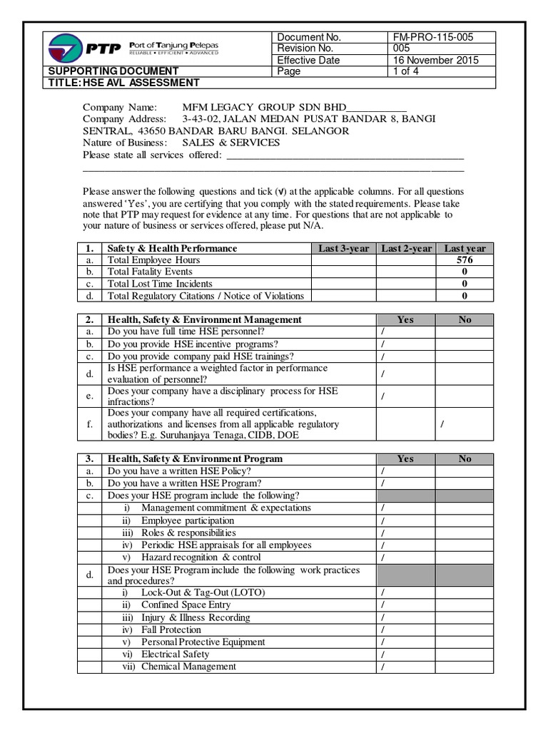 HSE Evaluation Form PDF | PDF | Personal Protective Equipment | Prevention