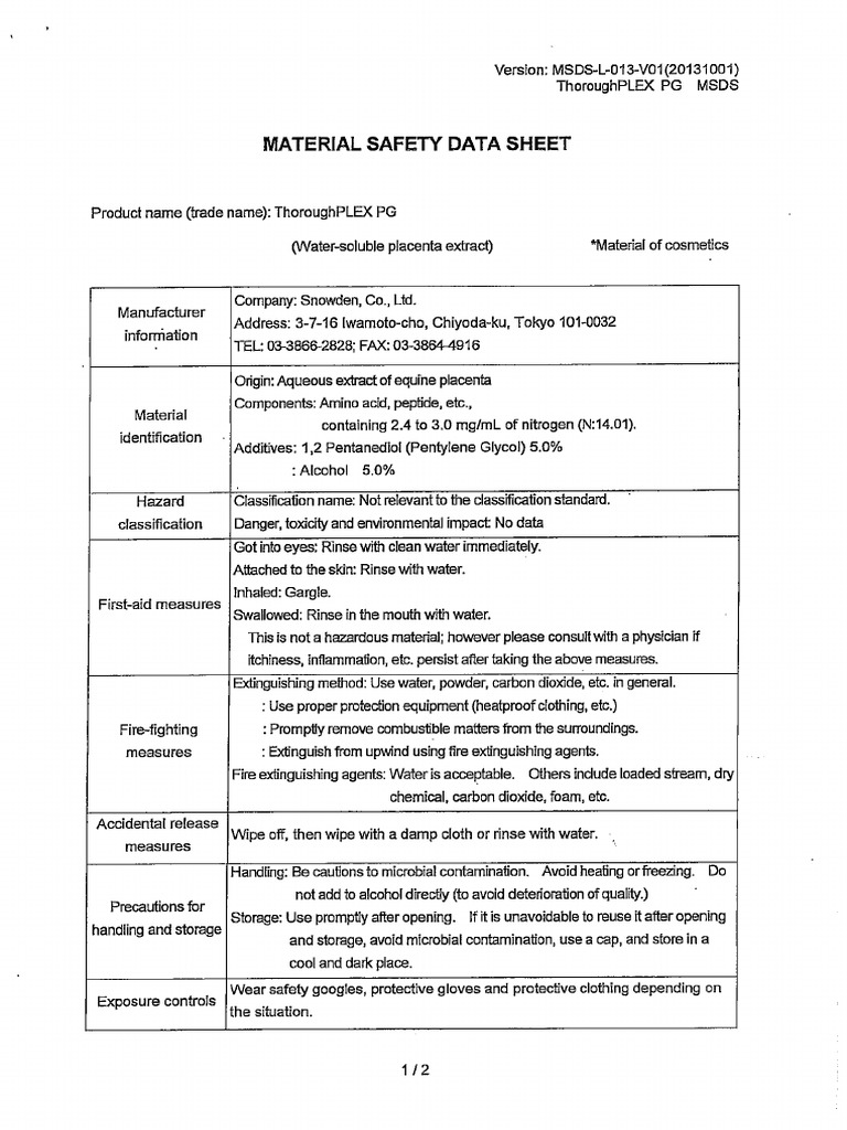 MSDS - Thorough PLEX PG (2013) | PDF