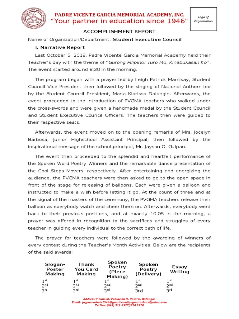 Accomplishment-Report - Teacher Day | PDF