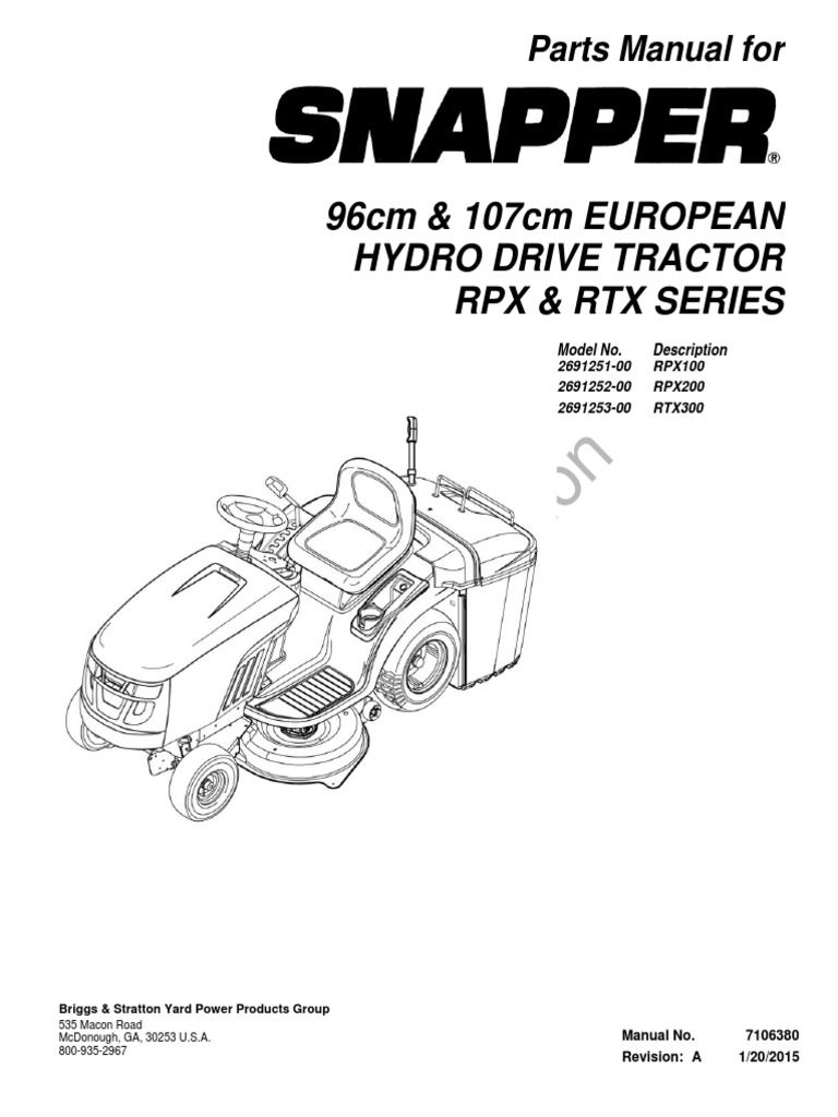 Snapper RPX200 Parts List | PDF | Screw | Axle