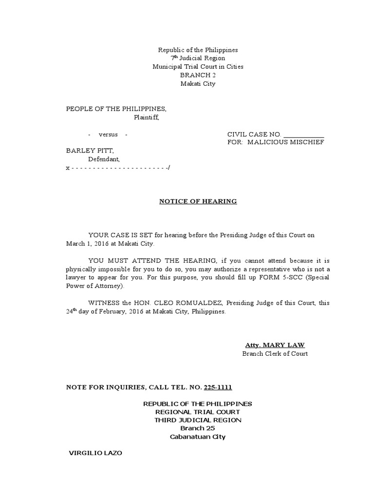 Notice of Hearing | PDF | Courts | Judiciaries