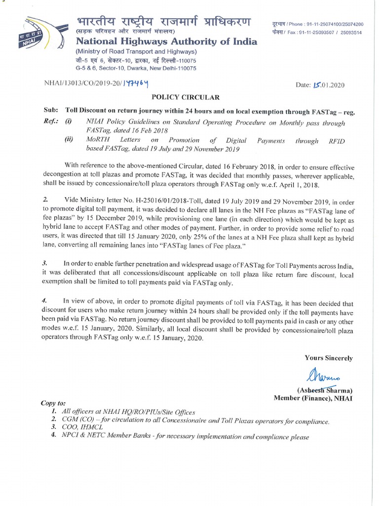 Reg Toll Discount On Return Journey Within 24 Hours and On Local ...