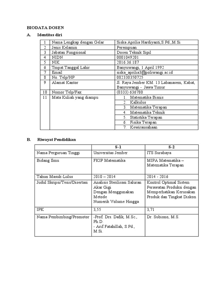 Biodata Dosen Pendamping | PDF