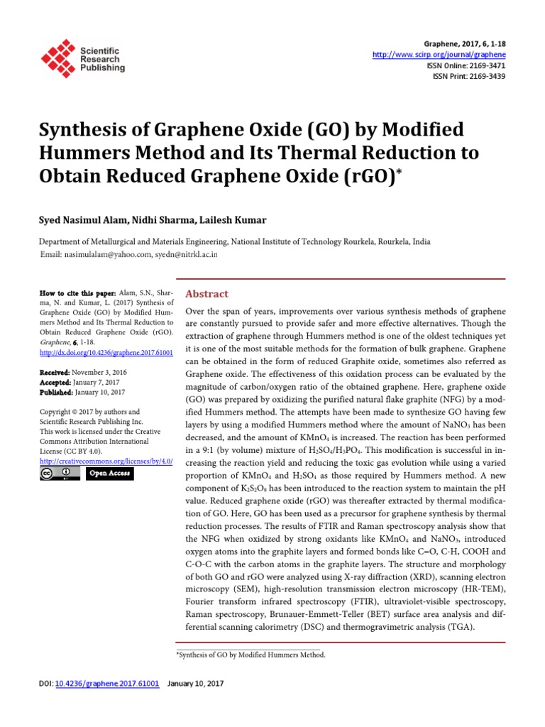 Synthesis of Graphene Oxide (GO) by Modified Hummers Method and Its ...