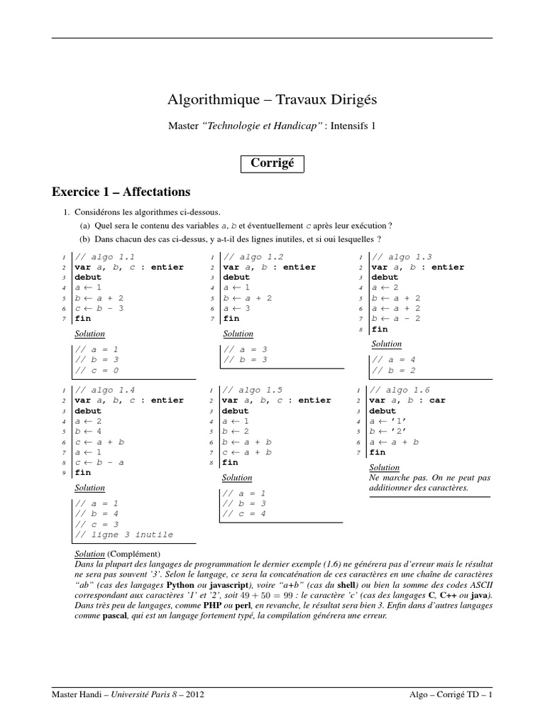 TD1 2012 Corrige PDF | PDF | C (Langage de programmation) | Variable ...