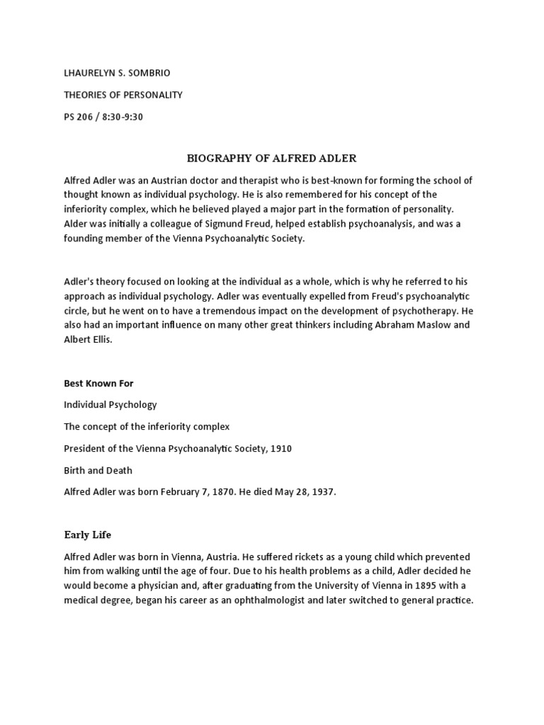 Biography of Alfred Adler | PDF | Psychoanalysis | Sigmund Freud