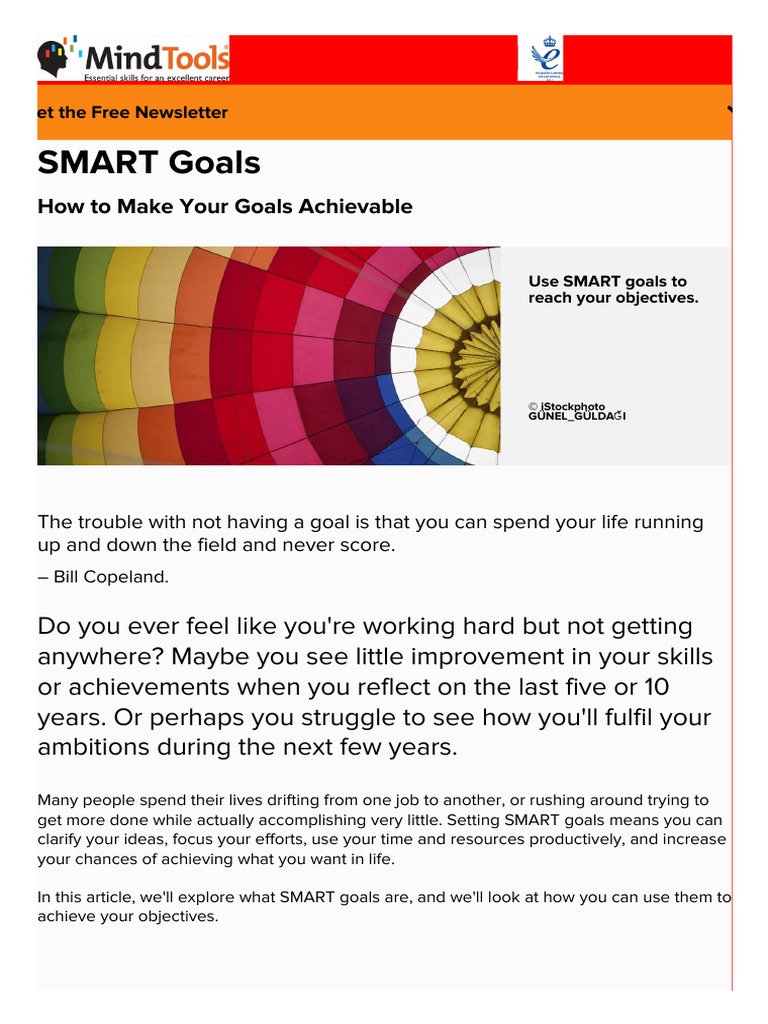 SMART Goals - Time Management Training From MindTools PDF | PDF | Goal ...