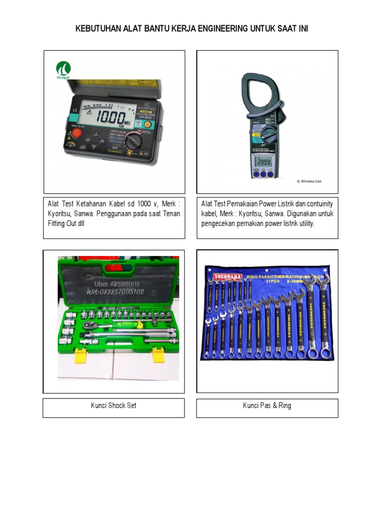 Kebutuhan Alat Bantu Kerja Engineering | PDF