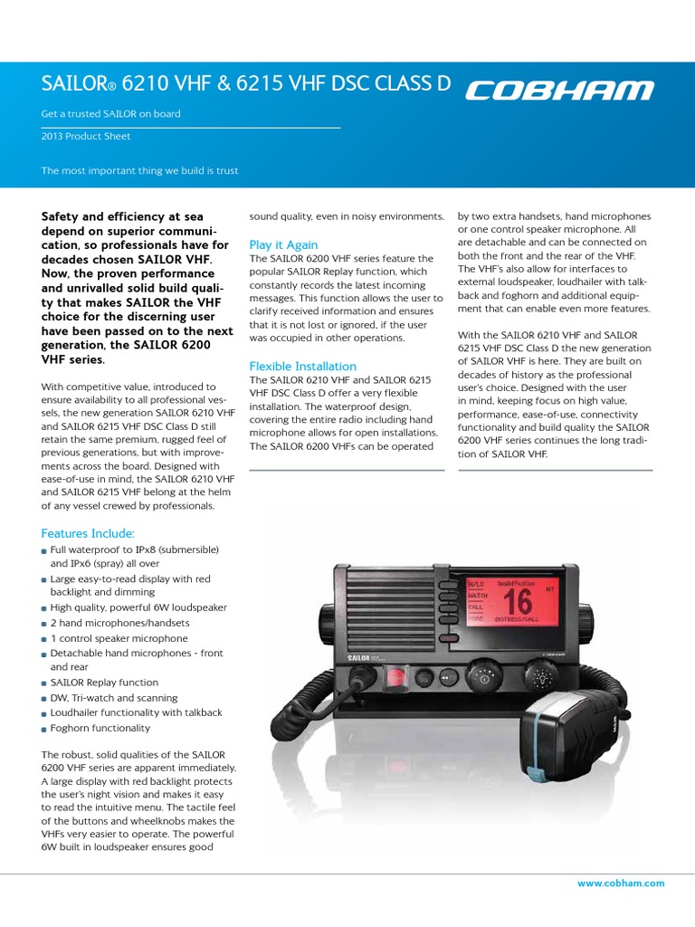 SAILOR 6210 VHF Product Sheet | PDF | Very High Frequency | Sound ...