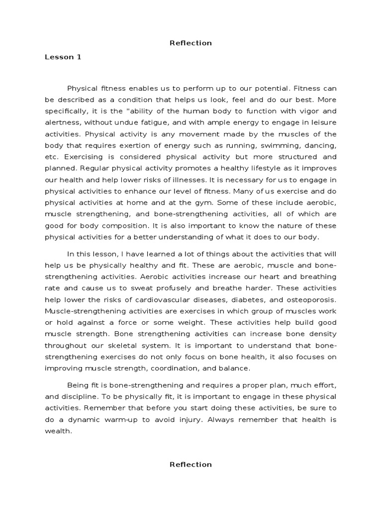 Reflection PE | PDF | Physical Fitness | Aerobic Exercise