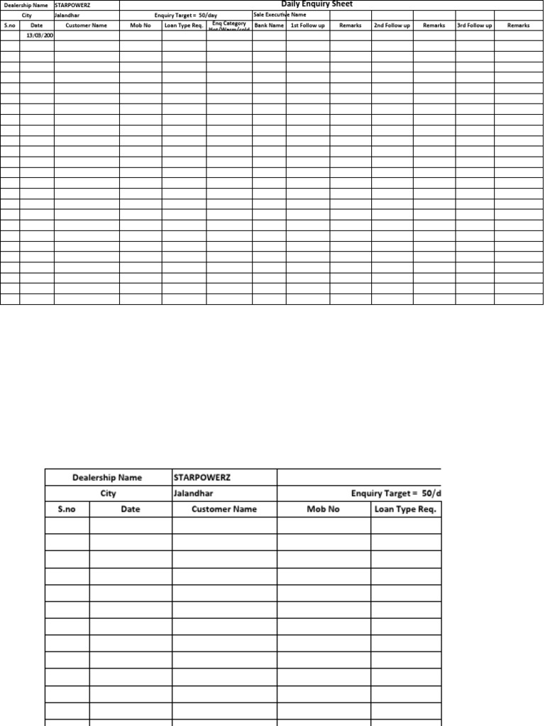 Daily Enquiry Sheet | PDF