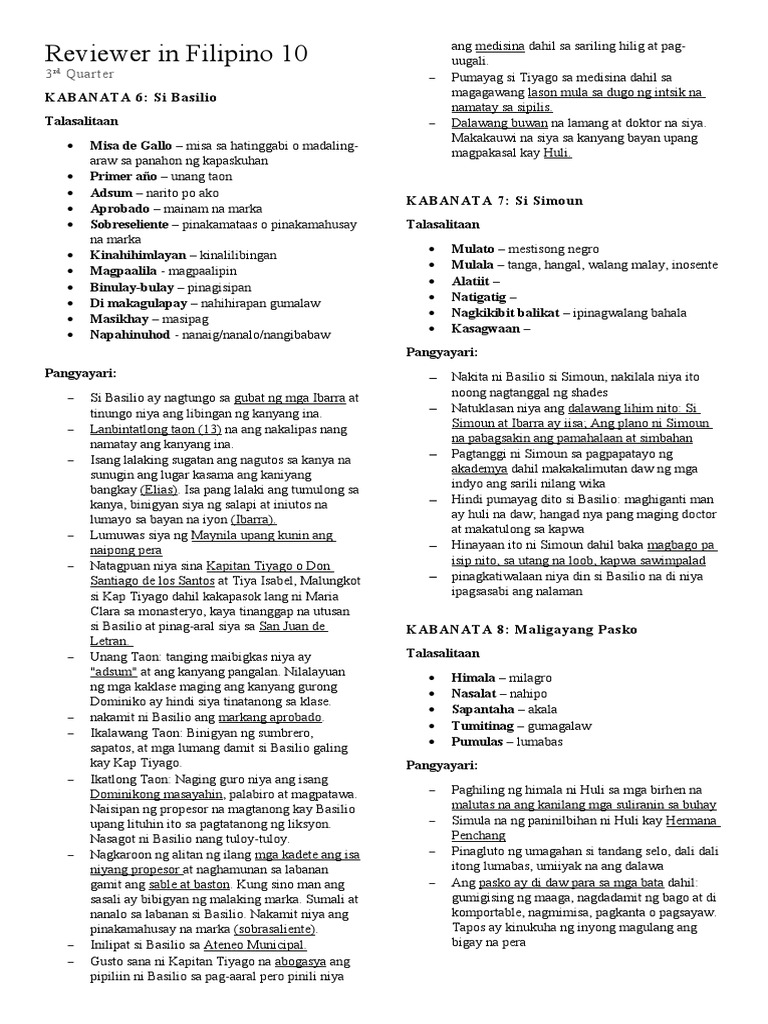 Filipino 10 Reviewer - 3rd Quarter | PDF