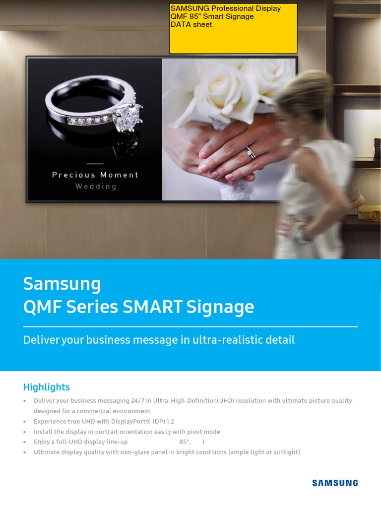 SAMSUNG QMF 85 Inch Professional Display SMART Signage - Data Sheet ...
