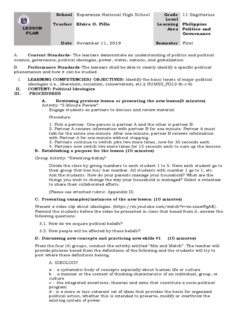 Lesson Plan | PDF | Ideologies | Presidents Of The United States