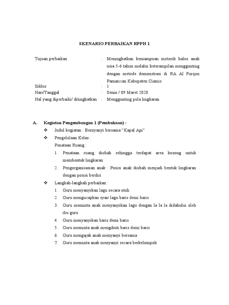 SKENARIO PERBAIKAN SIKLUS 1 Senin | PDF