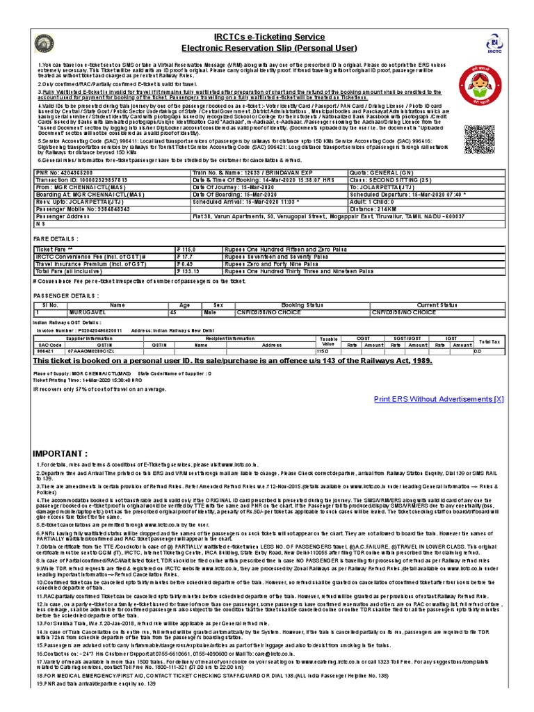 Train Ticket Pdf Pdf Identity Document Ticket Admission