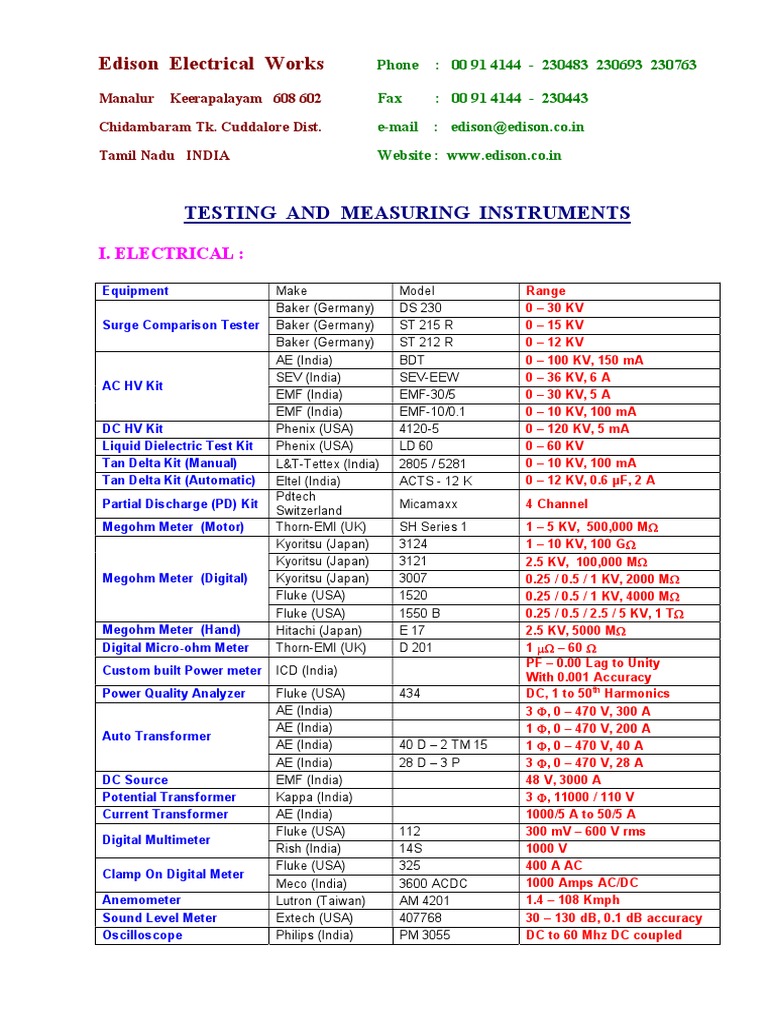 Electrical and Mechanical Testing Equipment | PDF | Tools | Measuring ...