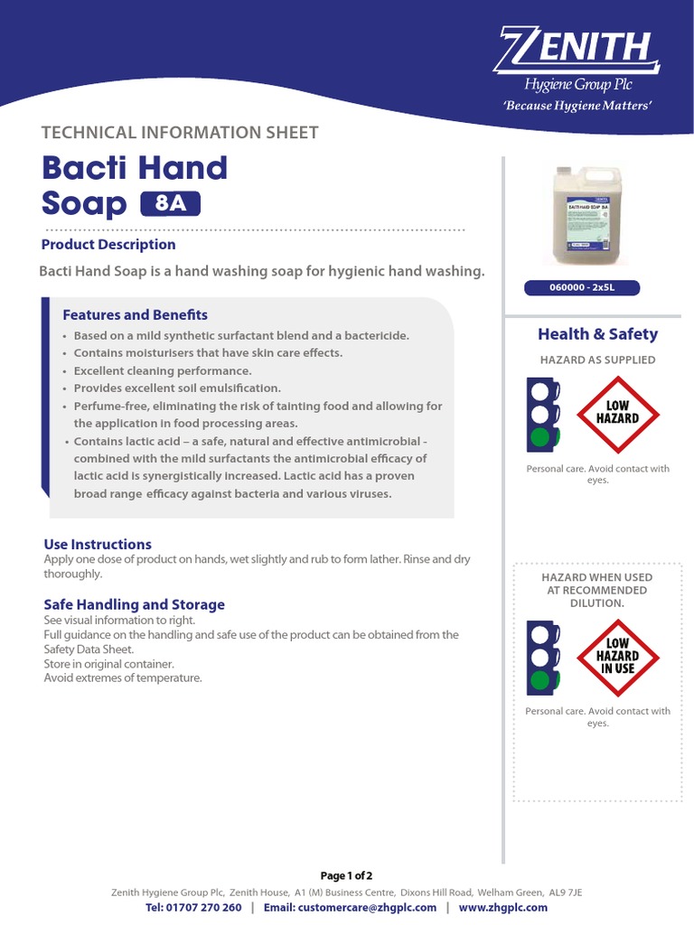 TIS 8A Bacti Hand Soap | PDF | Hygiene | Hand Washing