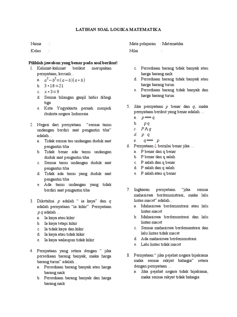 Latihan Soal Logika Matematika | PDF