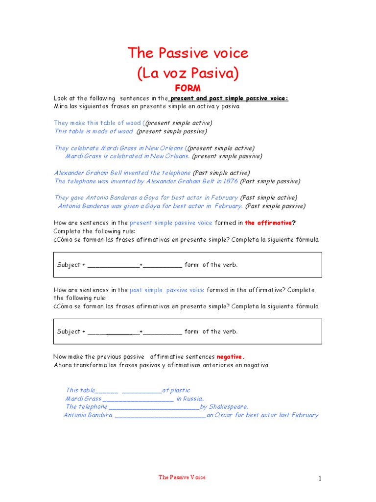 The Passive Voice Explained Spanish and English | PDF | Verb ...