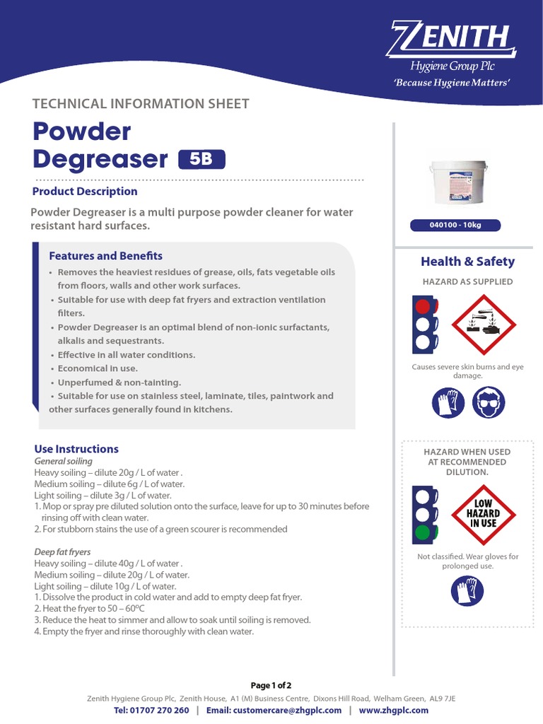 TIS 5B Powder Degreaser PDF | PDF | Hygiene | Water