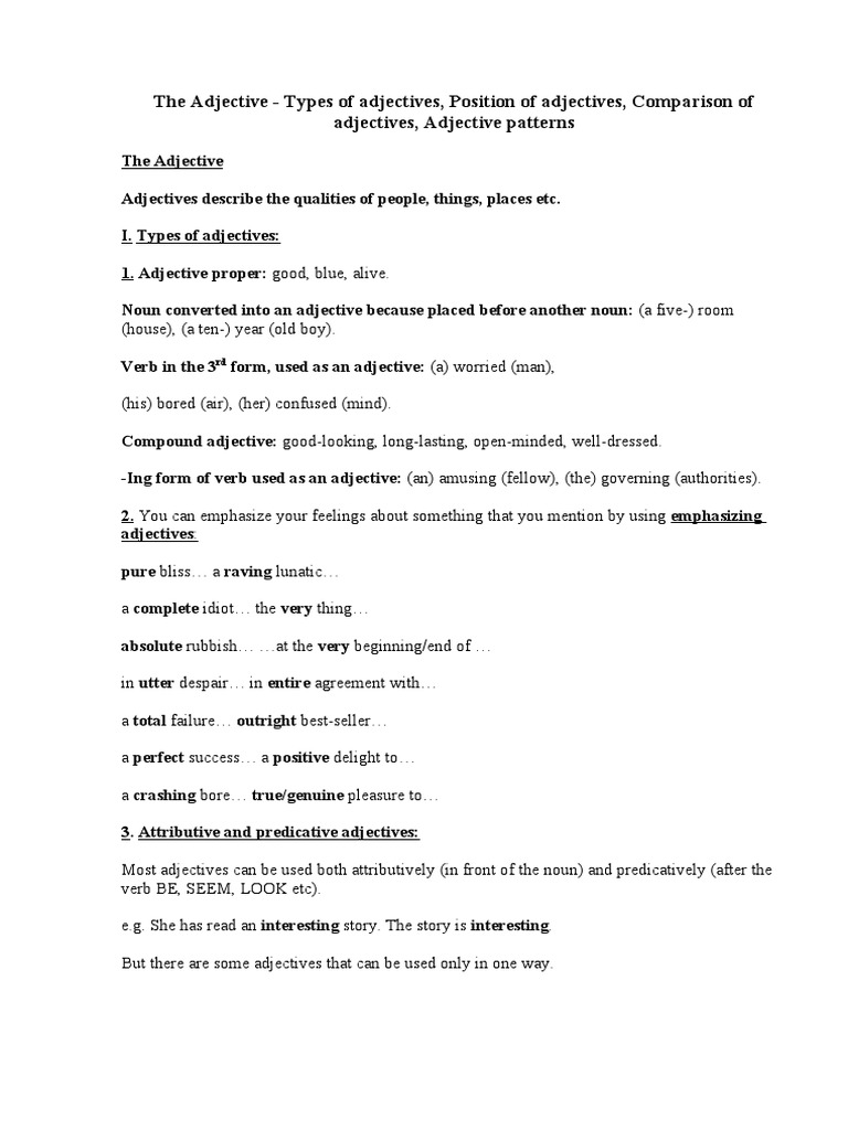 Types of Adj | PDF | Adjective | Noun