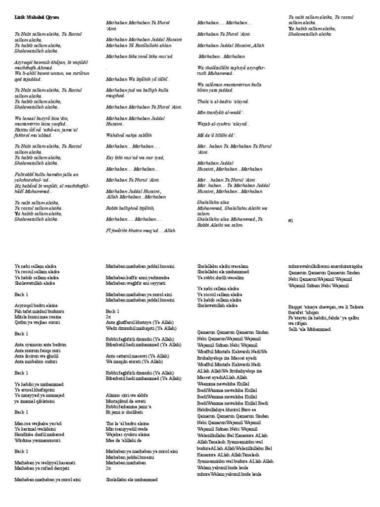 Lirik Mahalul Qiyam Lengkap | PDF | Mythology | Islamic Belief And Doctrine