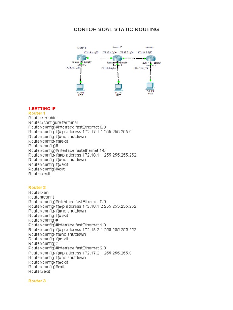 Konfigurasi Static Routing IP 172.17.1.1 | PDF | Router (Komputasi ...