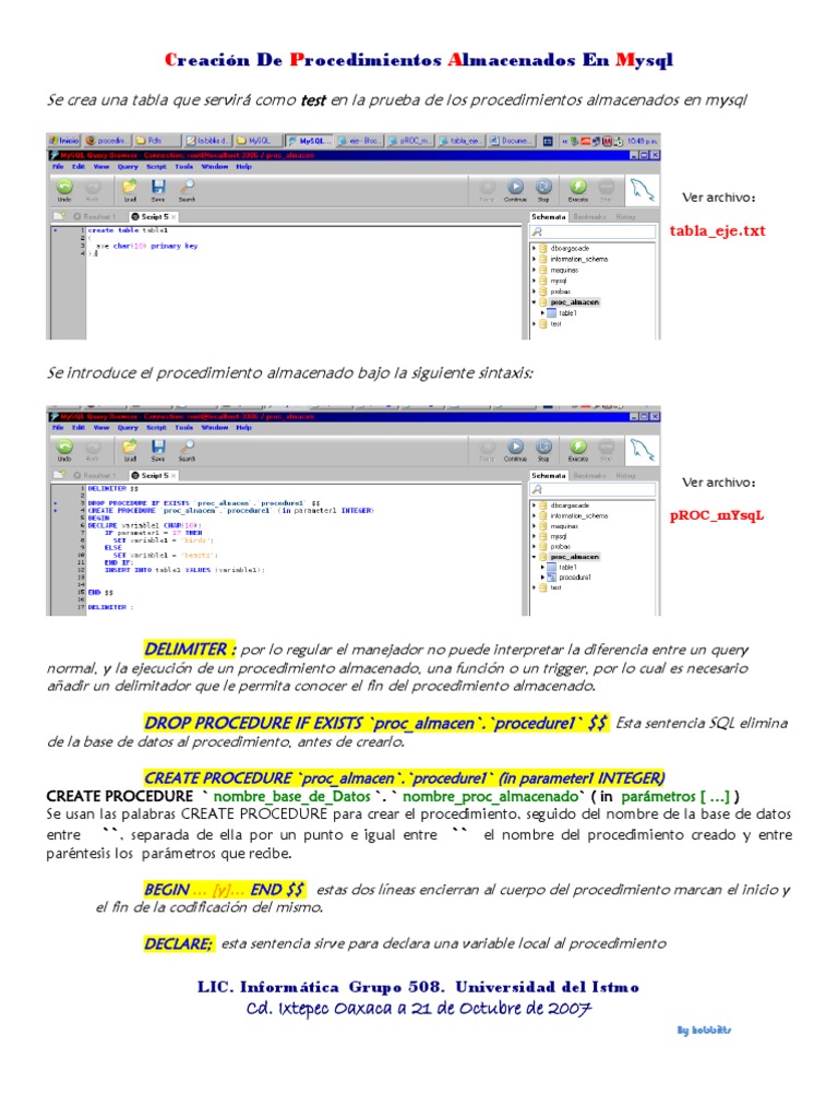 Procedimientos Almacenados en Mysql | PDF | SQL | Programación de ...